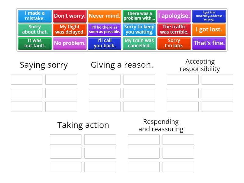 How to apologise and give reasons unit 2C - Group sort