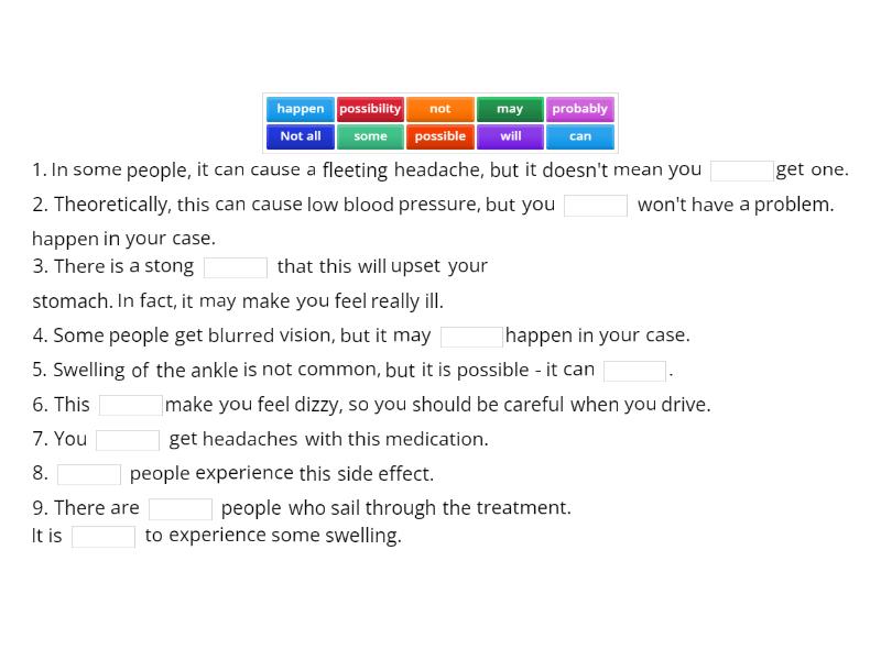 Side-effects/Modal verbs - Complete the sentence
