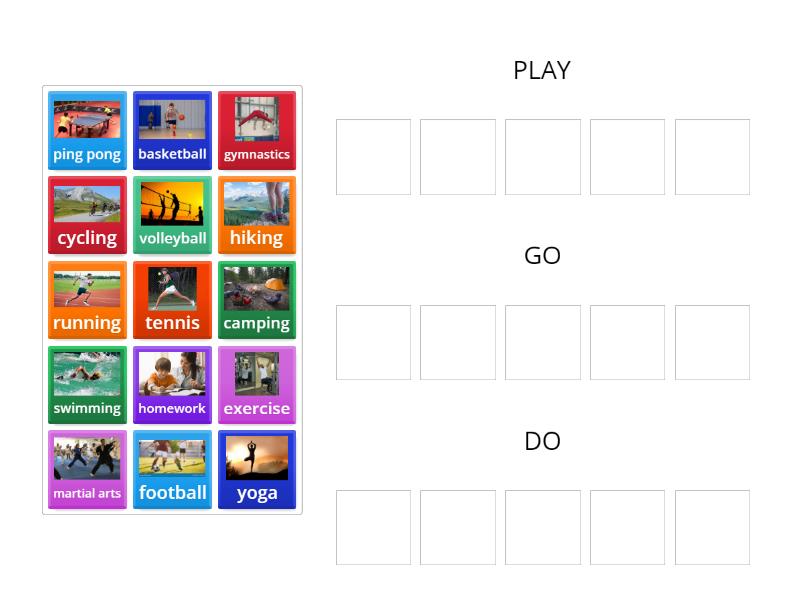 Verb and hobby collocations - Group sort