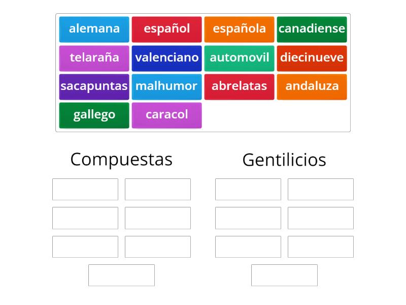 Compuestas y gentilicios - Group sort