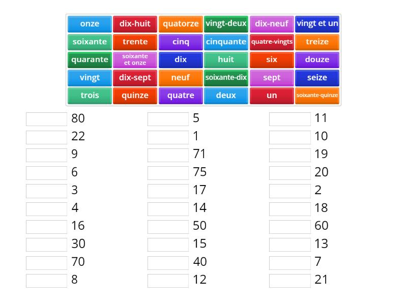 French Numbers 1-80 CLK - Une las parejas