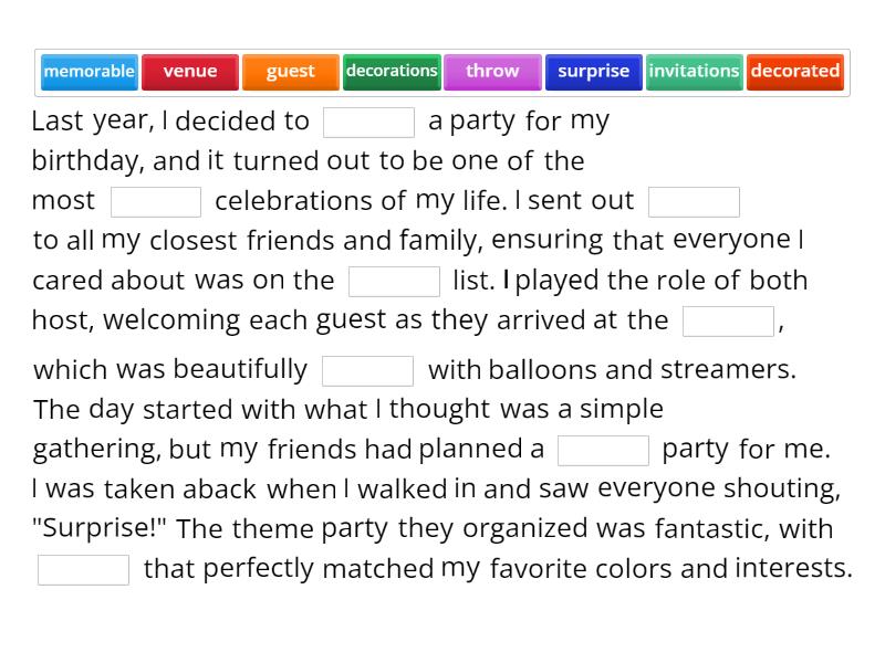 My birthday - Complete the sentence