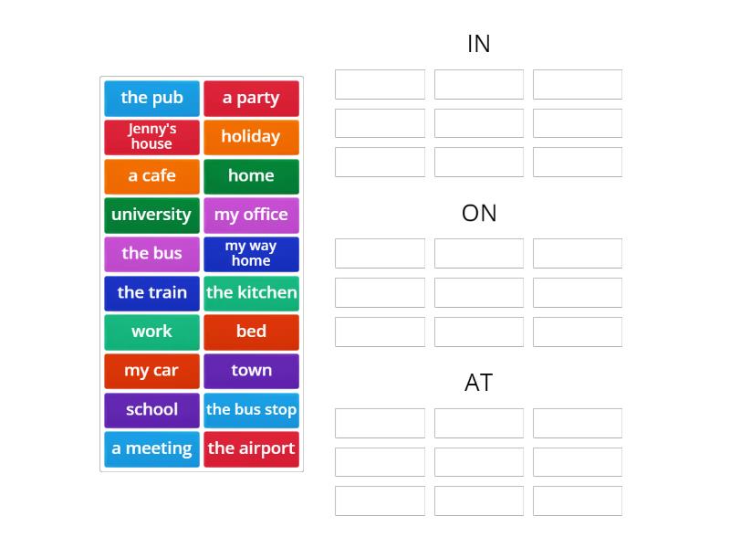 IN ON AT prepositions of place () - Group sort