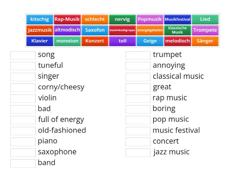 Year 8 German End of Year Assessment Revision - Vocabulary - Match up