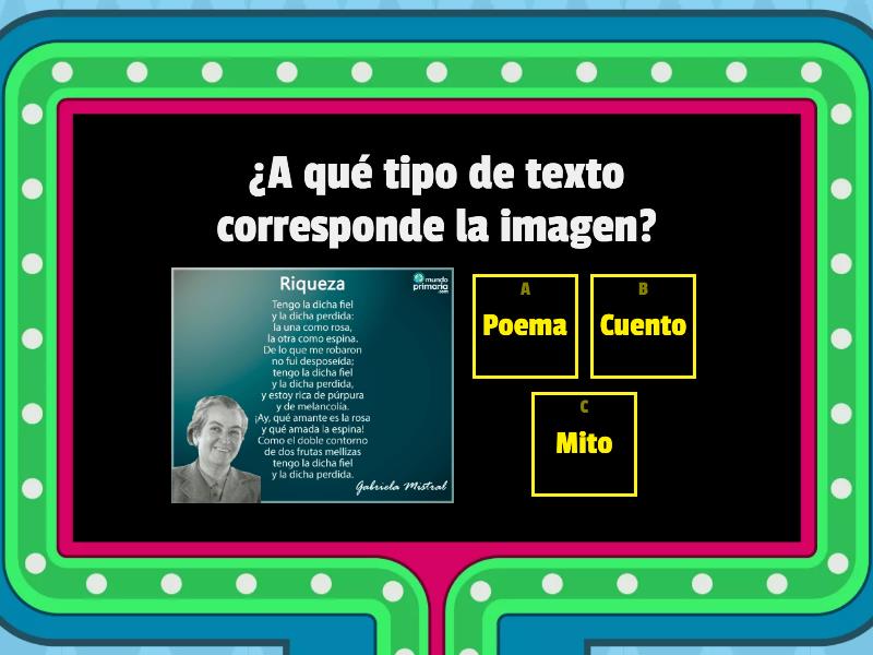 Tipos de texto literarios y no literarios - Gameshow quiz Tipos de texto literarios y no literarios - Gameshow quiz