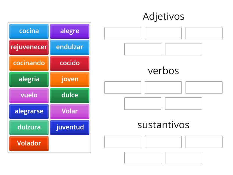 adjetivos / sustantivo / verbo - Group sort