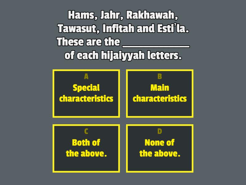 Main and Special Characteristics of Hijaiyyah Letters - Quiz