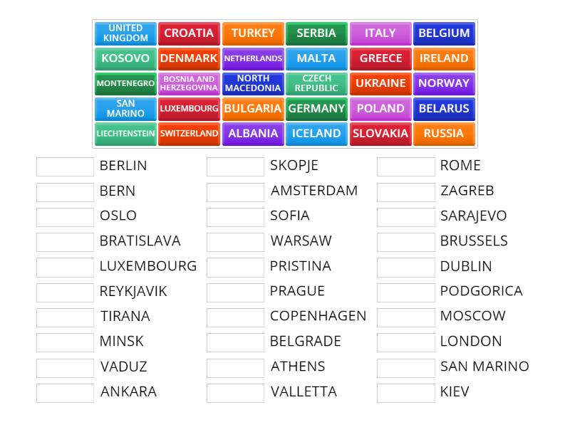 EUROPEAN COUNTRIES - Match up