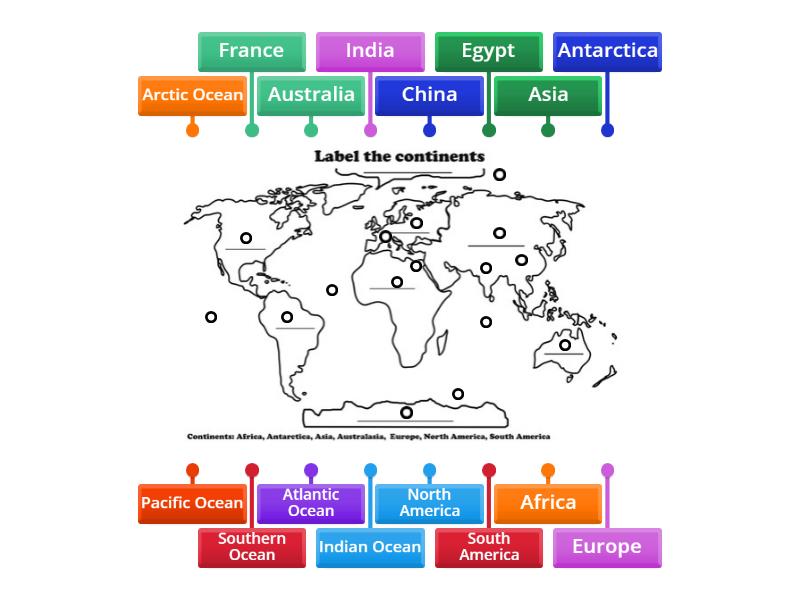 G5 continents/oceans/countries - Labelled diagram
