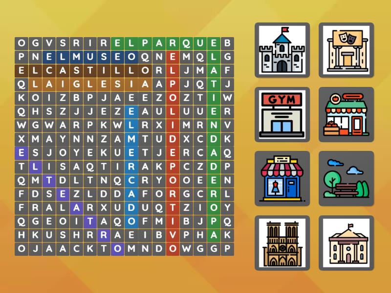 Spanish - Place in a town (wordsearch) - Sopa de letras