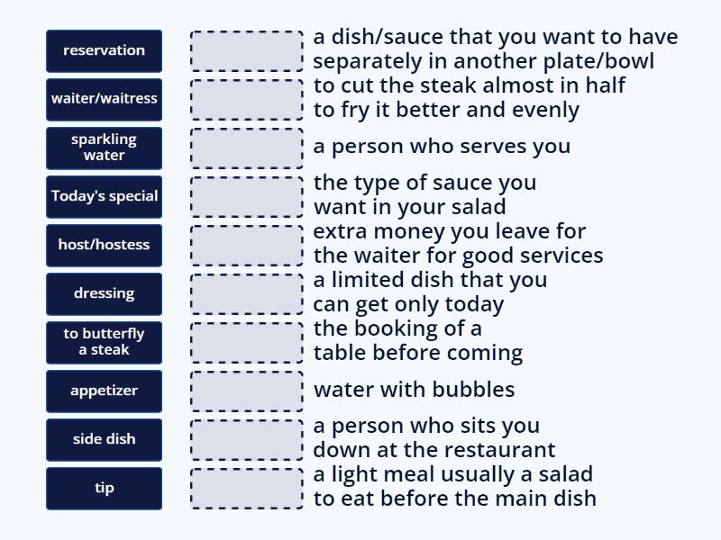 Pre-Intermediate L9 - At the restaurant vocabulary - Match up
