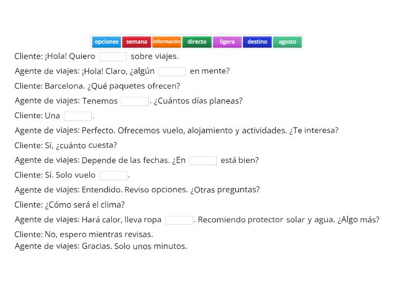 Conversación viajes - Complete the sentence