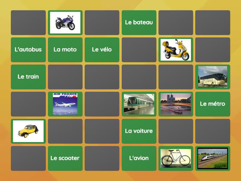 Les moyens de transport (memory) - Matching pairs