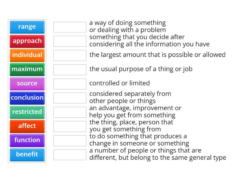 Wordwall STAR Vocabulary 8 - Match up