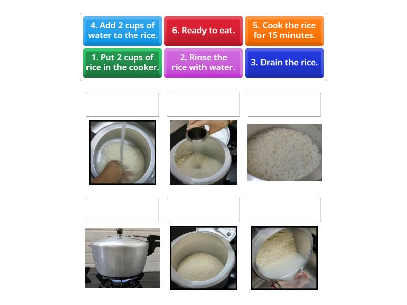 Steps in cooking the rice - Une las parejas