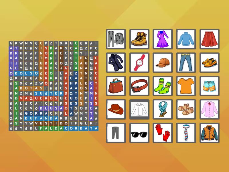La ropa - Sopa de letras