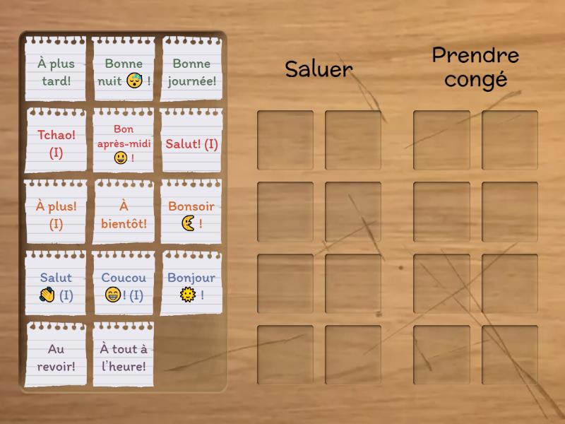 Saluer et prendre congé - Group sort