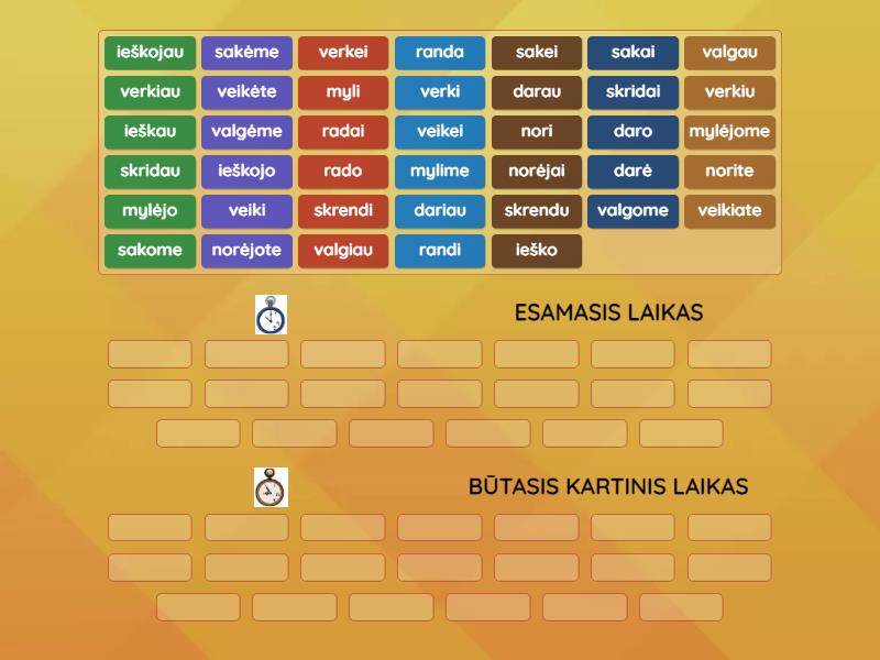 VEIKSMAŽODŽIO LAIKAI ESAMASIS-BŪTASIS KARTINIS - Group sort