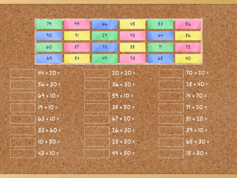 Recapitulation of adding double digit with 10s_grade 1 - Match up