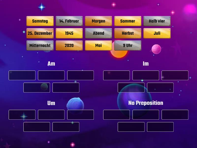 Prepositions of time: am, im, um - Group sort