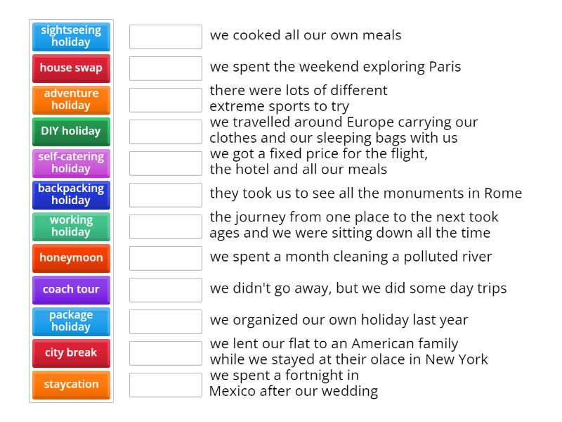 Types of holidays - Match up