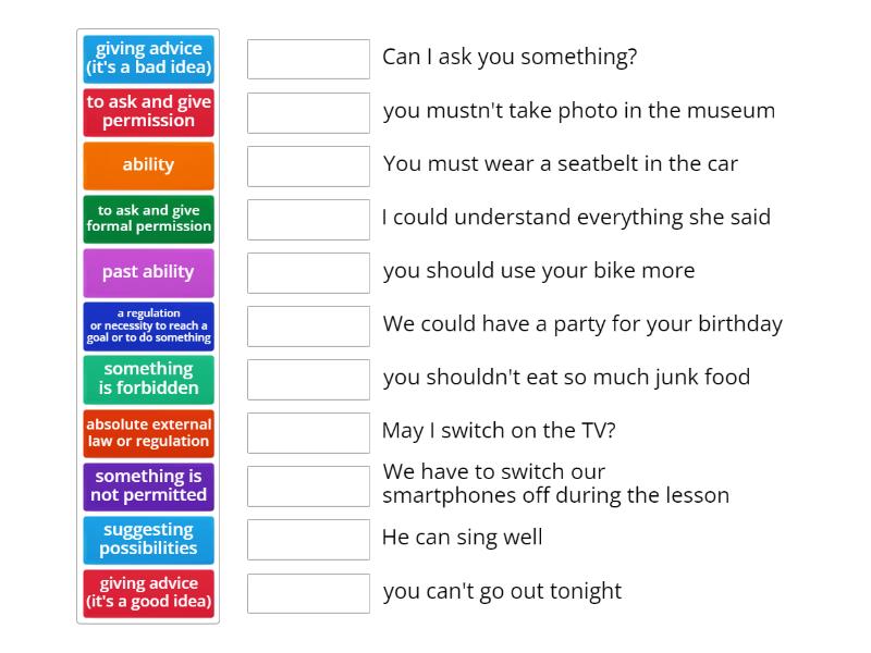 Modal verbs - overview - Match up