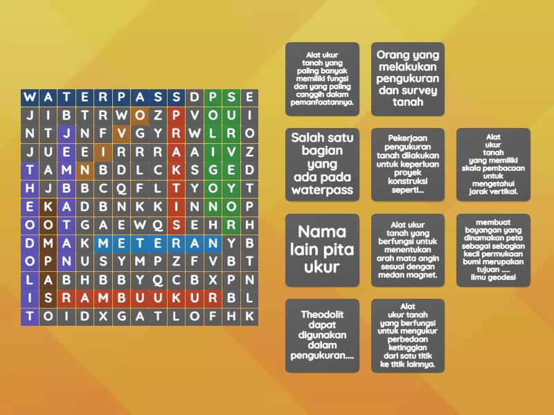 Games 1: Pekerjaan Ukur Tanah dan Peralatan Ukur Tanah - Wordsearch