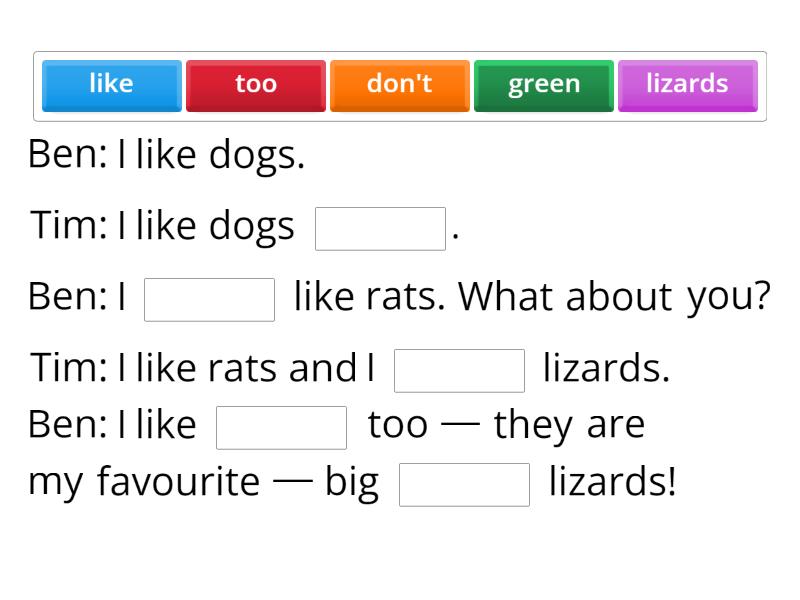 SM1 Unit 3 I like ... - I like ... too. - I don't like... - Complete ...