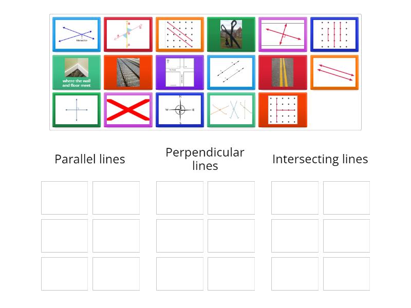 Parallel, Perpendicular, Intersecting lines - Ordenar por grupo