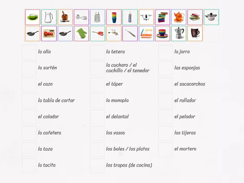 Vocabulario de los utensilios de la cocina - Match up