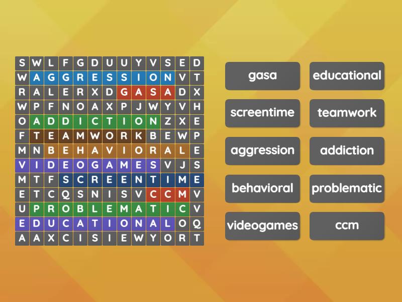 Addiction Word Search - Wordsearch