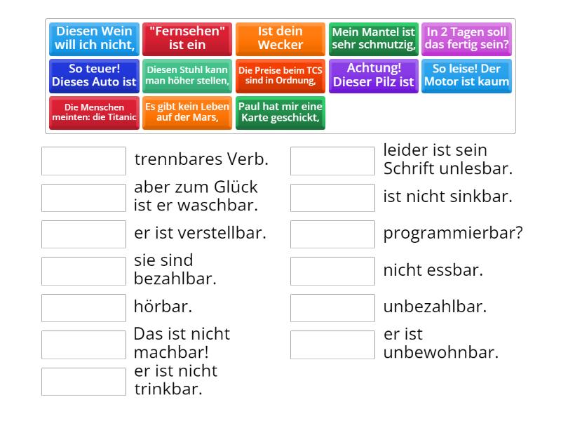 Adjektive mit dem Suffix -bar - Une las parejas