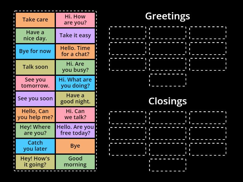 Greetings and closings for a text message - Group sort