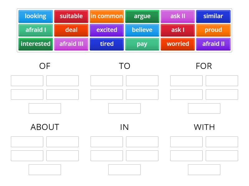Common Dependent Prepositions - Group sort