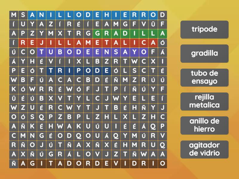 materiales de laboratorio - Sopa de letras