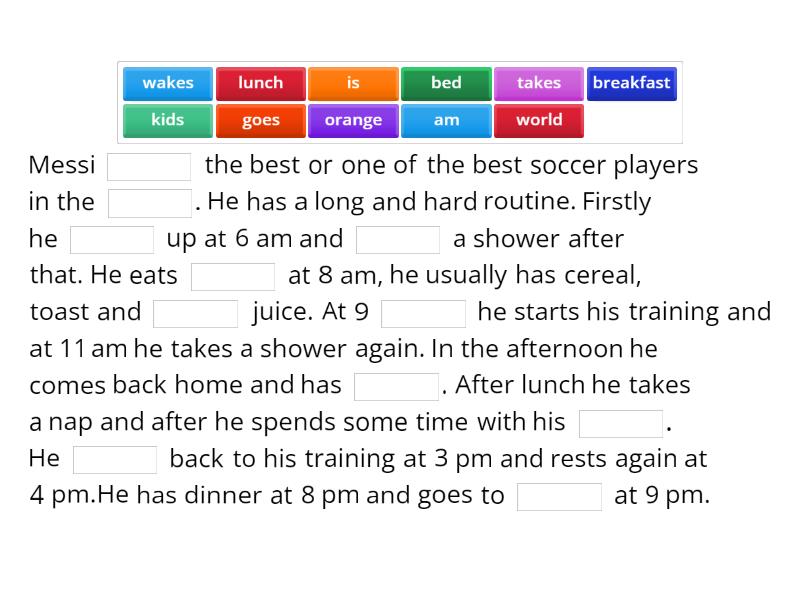 Lionel Messi's daily routine - Complete the sentence
