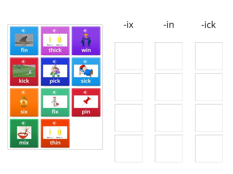 -ix, -in, -ick Word Sort w/pics & audio - Group sort