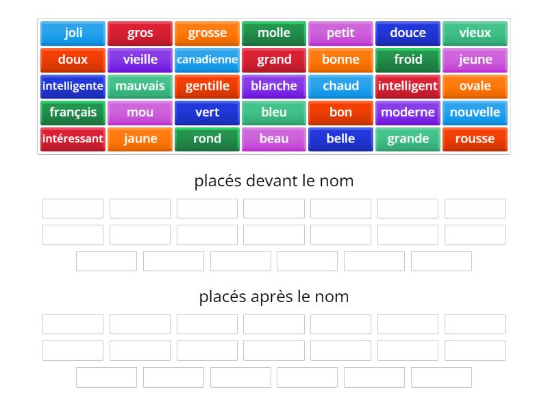 Place de l'adjectif avant ou après - Trier par groupe
