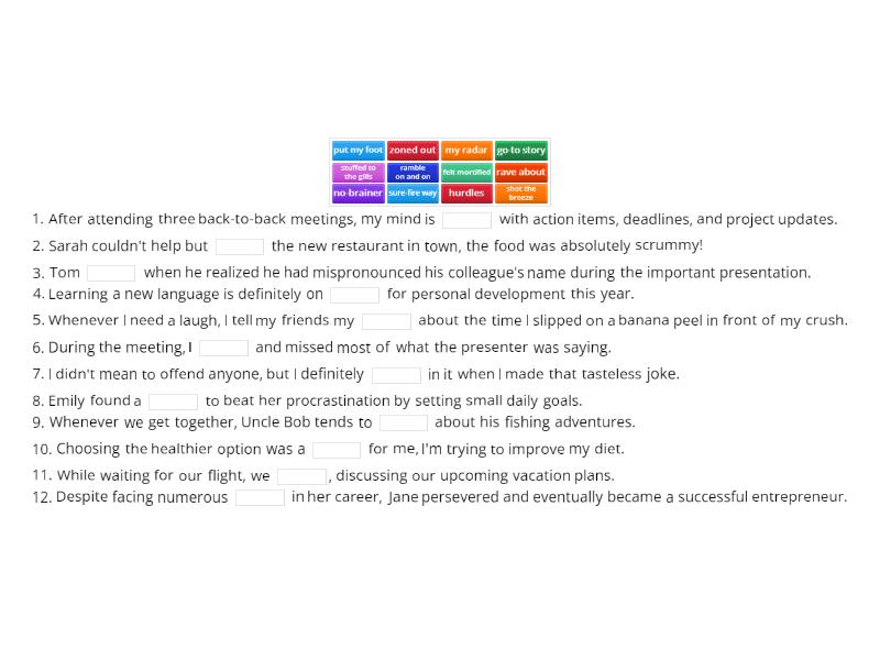 Small talk bingo revision - Complete the sentence