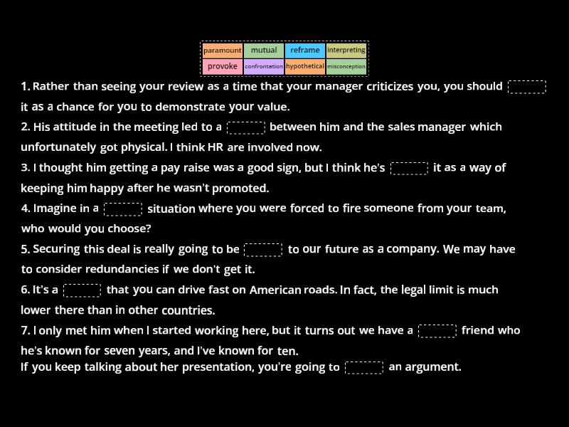 PREPARING TO NEGOTIATE #2 Vocabulary - Complete the sentence