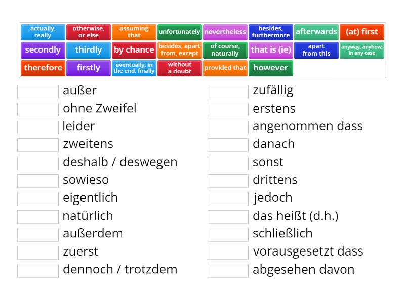 AQA GCSE German vocabulary - connectives - Match up