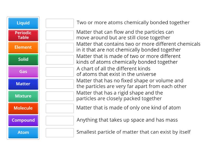 Types of Matter - Match up