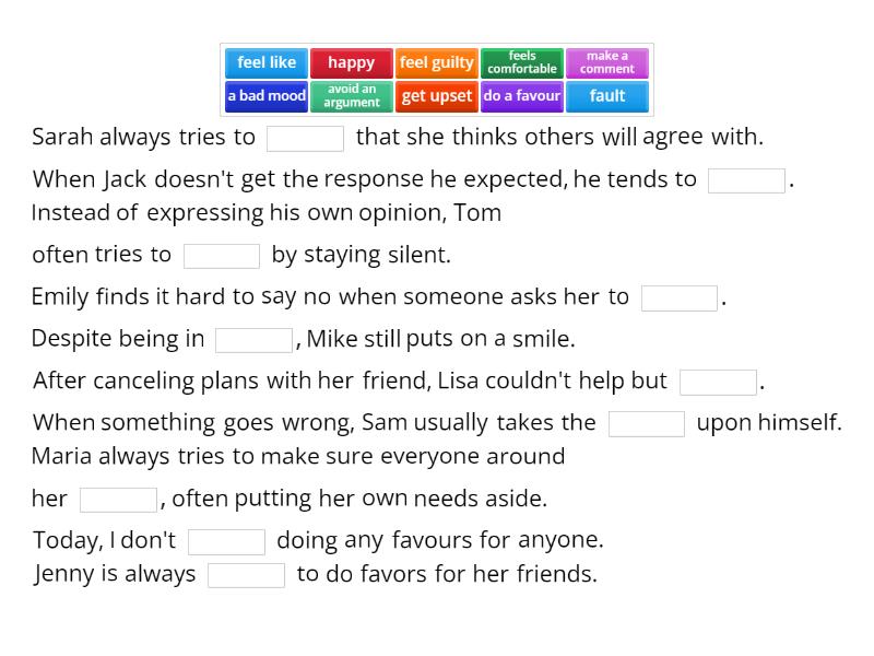 SO B1+ Unit 2B Feelings and Behaviour - complete - Complete the sentence