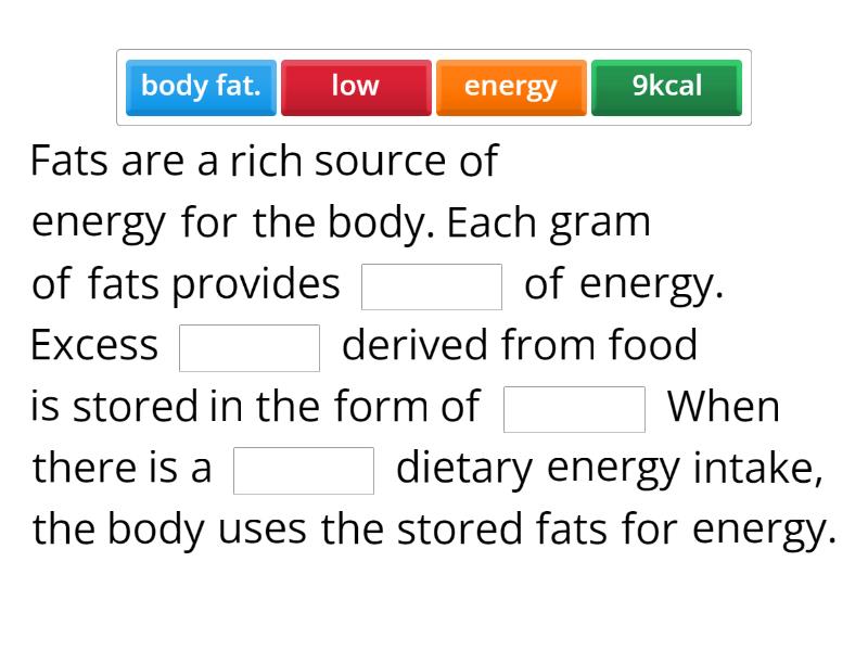 Functions of Fats in the Body - Missing word
