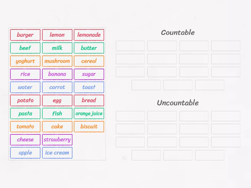 Wider world 1 unit 2.4 uncountable and countable - Group sort