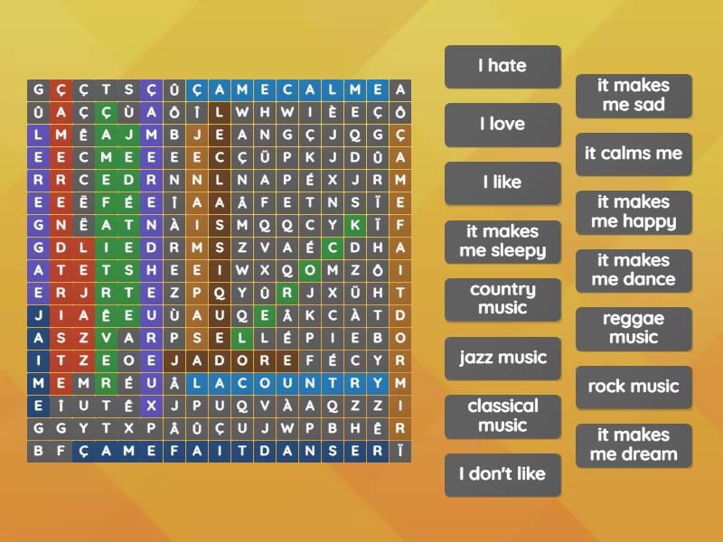 Year 8: Music - types and opinions - Wordsearch