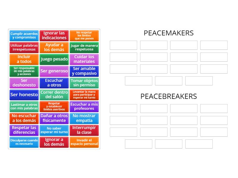 "PEACEMAKERS" - "PEACEBREAKERS" - Ordenar por grupo