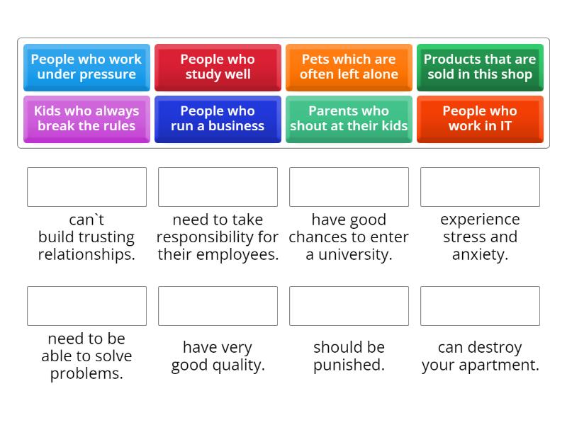 Complex subject (relative sentences) Navigate B1+ Unit 3 - Match up