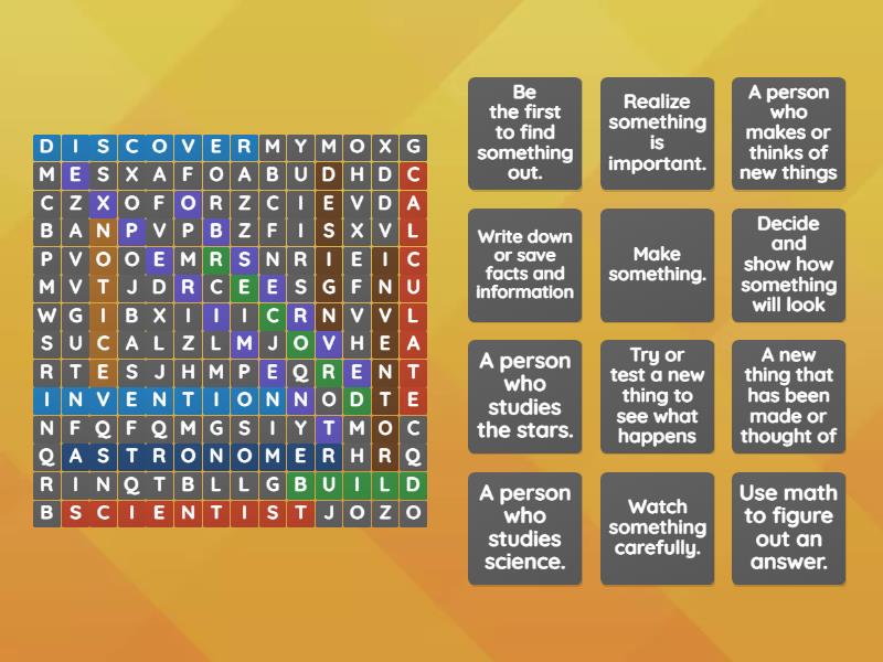 LANGUAGE FOCUS UNIT 9-SPECTACULAR SCIENCE - Wordsearch