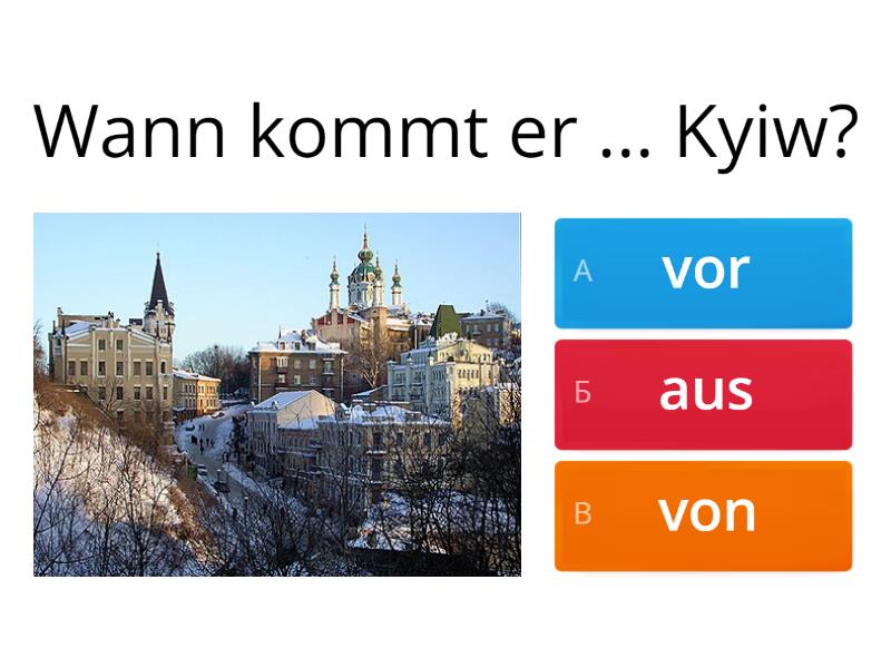 Präpositionen Dativ (Mit, nach, aus, zu, von, bei) - Вікторина